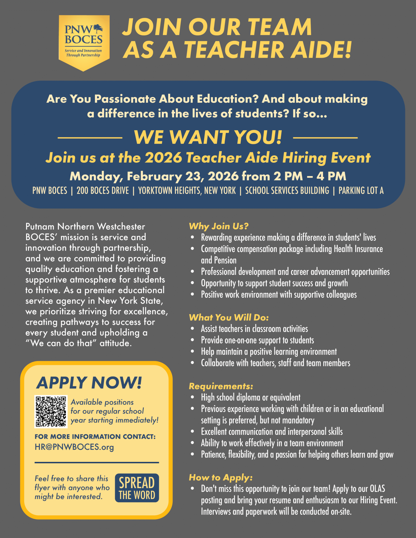 PNW BOCES Teacher Aide Hiring Event - OLAS Jobs